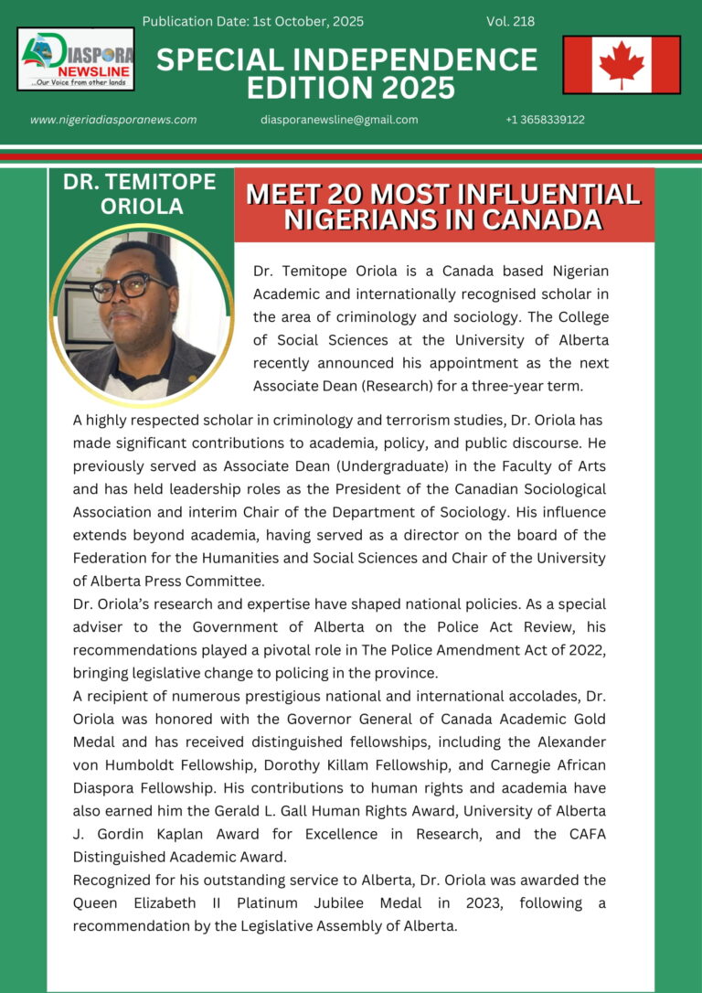 Meet 20 Most Influential Nigerians in Canada 2025 - Diaspora Newsline