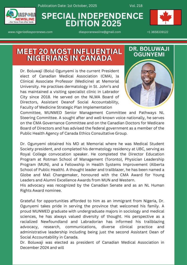 Meet 20 Most Influential Nigerians in Canada 2025 - Diaspora Newsline